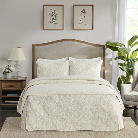 Madison Park Quebec Open Corner Pleated Quilted Bedspread  King - Cream