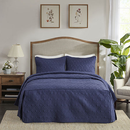 Madison Park Quebec Open Corner Pleated Quilted Bedspread  King - Navy