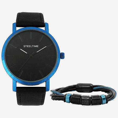 Click here for Steeltime Mens Black Leather 2-pc. Watch Boxed Set... prices