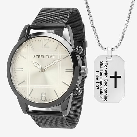 Click here for Steeltime Mens Black Stainless Steel 2-pc. Watch B... prices