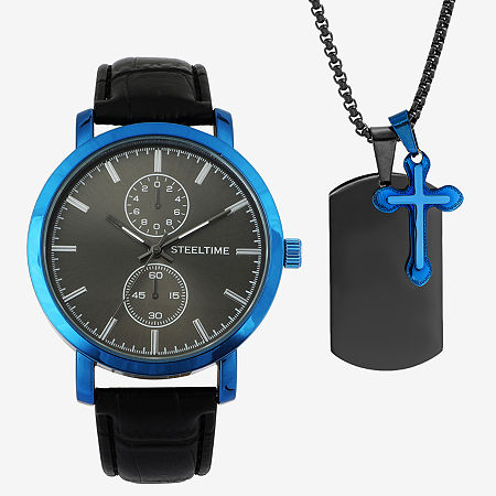Click here for Steeltime Mens Black Leather 2-pc. Watch Boxed Set... prices