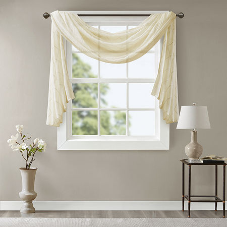 Madison Park Irina Diamond Sheer Embroidered Window Scarf Drapes - Ivory