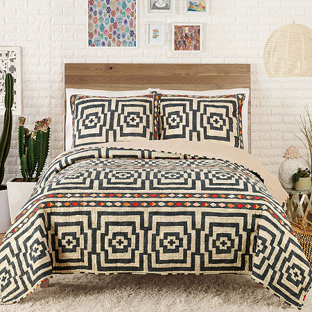Justina Blakeney by Makers Collective Hypnotic 3-Pc. Quilt Set  King - Black