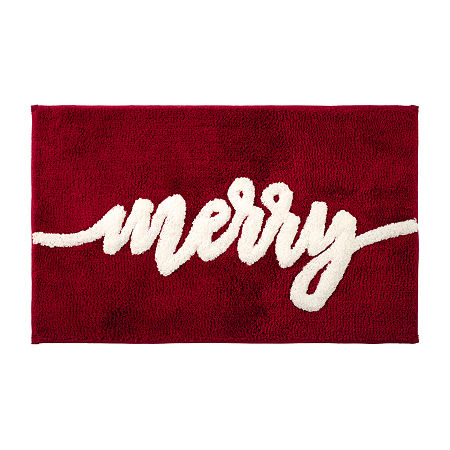 Avanti Merry Festive Script Holiday Bath Rug  20 x 32 - Red