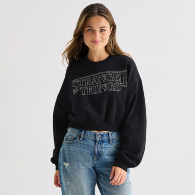 Womens Juniors Crew Neck Long Sleeve Stranger Things Rhinestone ...