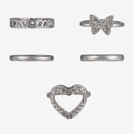 Click here for Arizona Silver Tone Womens Butterfly Heart Ring Se... prices