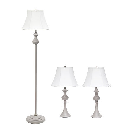 Elegant Designs Traditionally Crafted 3 Pack Lamp Set 2 Table Lamps  1 Floor Lamp Shades - Gray