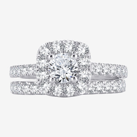 Click here for 2 CT.T.W. Natural Diamond Cushion Halo Bridal Set... prices
