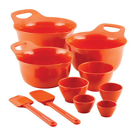 Rachael Ray 10-Pc. Mix and Measure Mixing Bowl Measuring Cup and Utensil Set - Orange