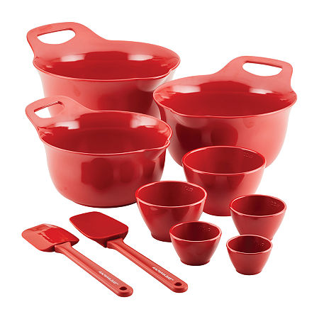 Rachael Ray 10-Pc. Mix and Measure Mixing Bowl Measuring Cup and Utensil Set - Red