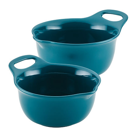 Rachael Ray 2-Pc. Ceramic Mixing Bowl Set - Teal