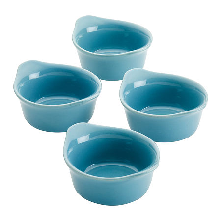 Rachael Ray Ceramics Round Ramekin Dipper Cups  Set of 4 - Agave Blue