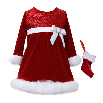 Bonnie Jean Toddler Girls Long Sleeve Fit + Flare Dress, Color: Red ...