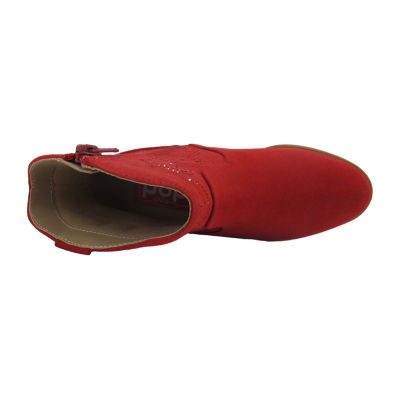 Pop Little & Big Girls Dolen Stacked Heel Booties, Color: Red Suedelike ...
