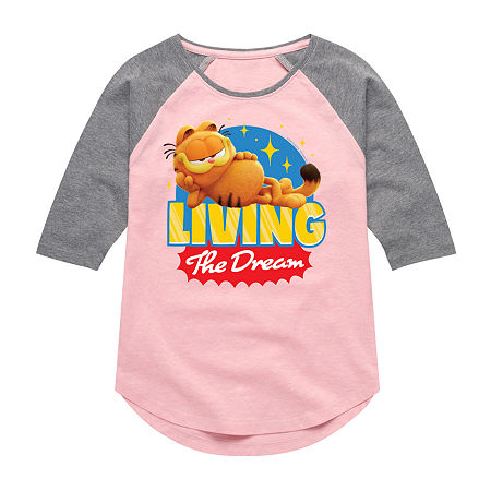 Big Kid Girls Crew Neck Elbow Sleeve Garfield T-Shirt  Large  Pink