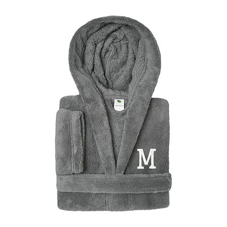 Linum Home Bookman Personalized Kids Super Plush Hooded Bathrobe - Grey/White M