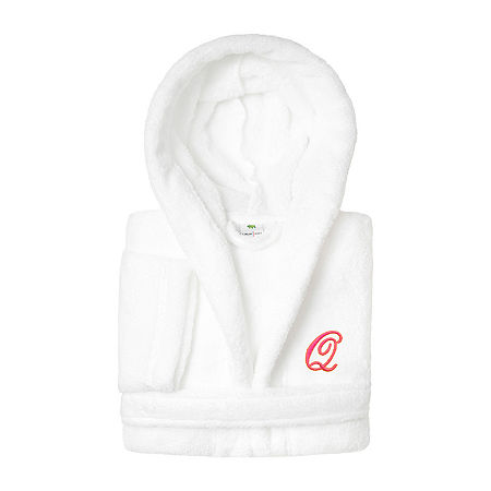 Linum Home Personalized Kids Super Plush Hooded Bathrobe - Q White/Pink