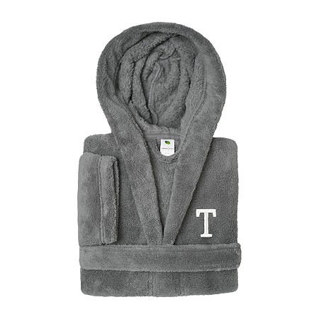 Linum Home Bookman Personalized Kids Super Plush Hooded Bathrobe - Grey/White T
