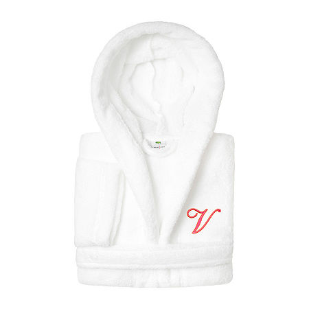 Linum Home Personalized Kids Super Plush Hooded Bathrobe - V White/Pink