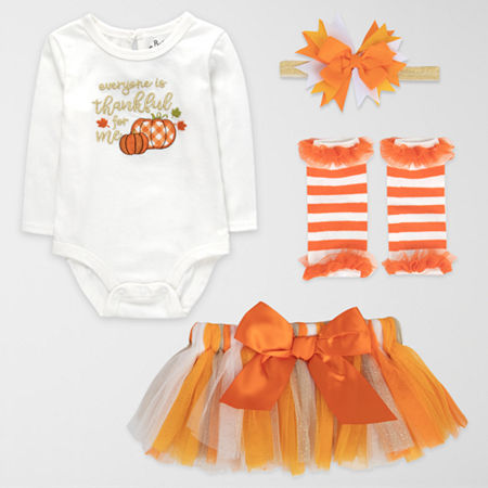 Baby Essentials Baby Girls Everyone Is Thankful For Me Bodysuit  Headband  Mesh Tutu & Legwarmers  4 Piece Set - Multi