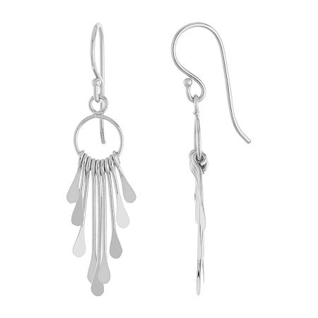 Fine Silver Plated Open Circle Fringe Drop Earrings