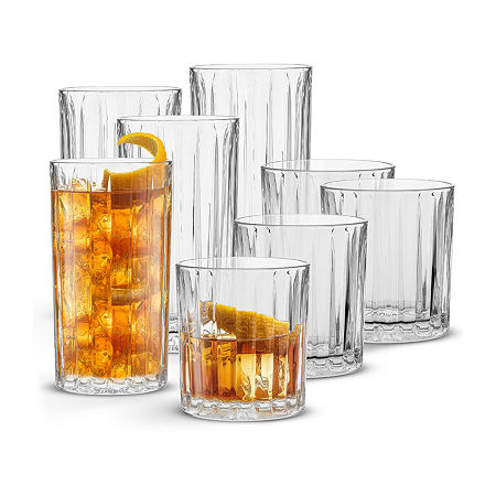 JoyJolt Alina Ribbed Glass Drinkware Set - Clear
