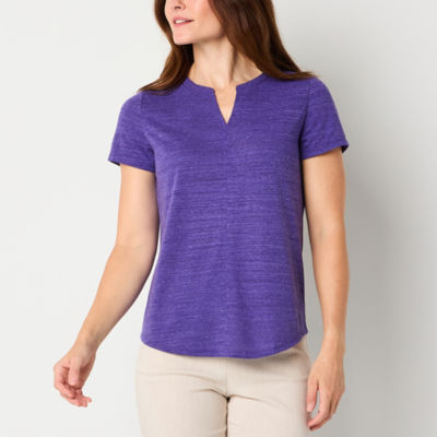 Liz Claiborne Womens Split Crew Neck Short Sleeve T-Shirt - JCPenney