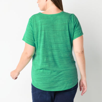 Liz Claiborne Womens Plus Split Crew Neck Short Sleeve T-Shirt