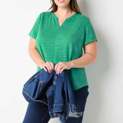 Liz Claiborne Womens Plus Split Crew Neck Short Sleeve T-Shirt