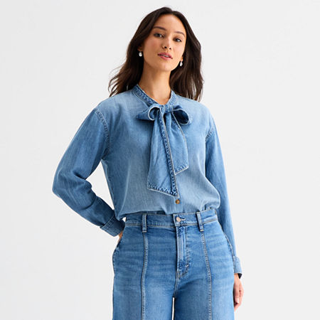 Click here for a.n.a Womens Long Sleeve Blouse  Medium  Blue prices