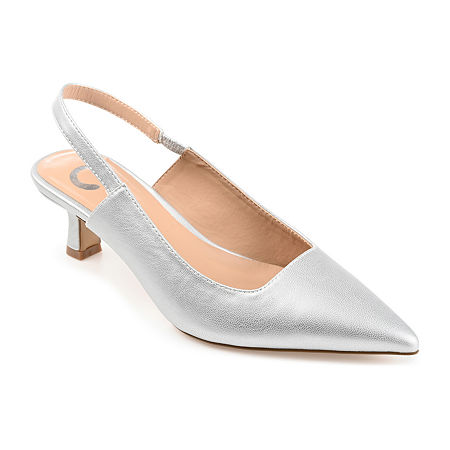 Journee Collection Womens Paulina Pointed Toe Slingback Pumps - Silver
