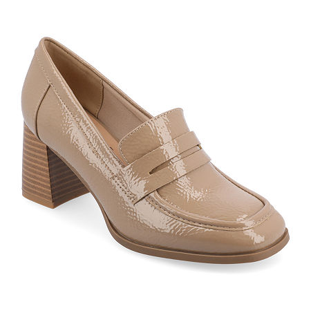 Journee Collection Womens Malleah Heeled Loafers - Taupe Patent