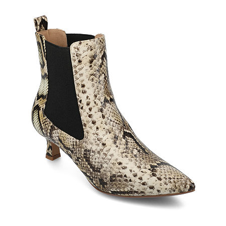 Journee Collection Womens Tenlee Pointed Toe Kitten Heel Dress Booties - Snake