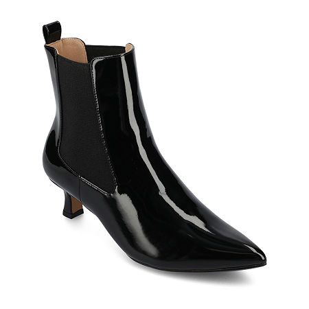 Journee Collection Womens Tenlee Pointed Toe Kitten Heel Dress Booties - Black Patent