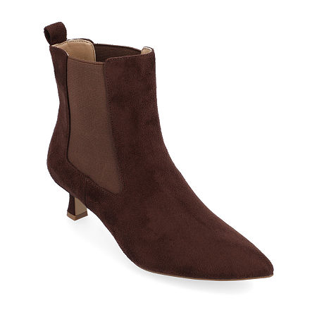 Journee Collection Womens Tenlee Wide Width Pointed Toe Kitten Heel Dress Booties - Brown