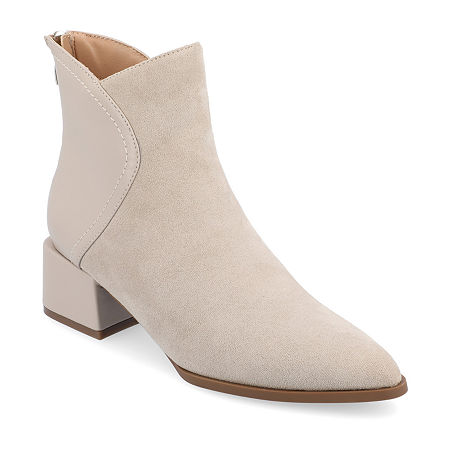 Journee Collection Womens Consuello Two Tone Pointed Toe Block Heel Booties - Stone