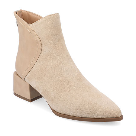 Journee Collection Womens Consuello Two Tone Pointed Toe Block Heel Booties - Tan