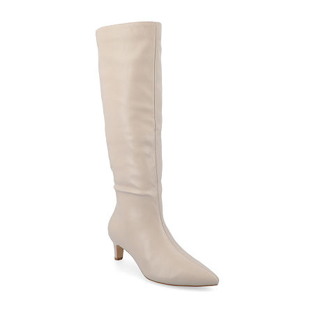 Journee Collection Womens Tullip Wide Width Wide Calf Kitten Heel Pointed Toe Knee High Dress Boots - Taupe