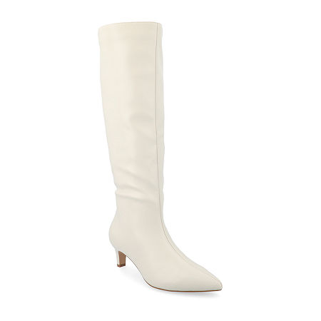 Journee Collection Womens Tullip Wide Width Wide Calf Kitten Heel Pointed Toe Knee High Dress Boots - Bone