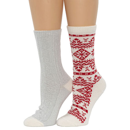 Click here for Cuddl Duds Womens 2 Pair Crew Socks  9-11  Red prices