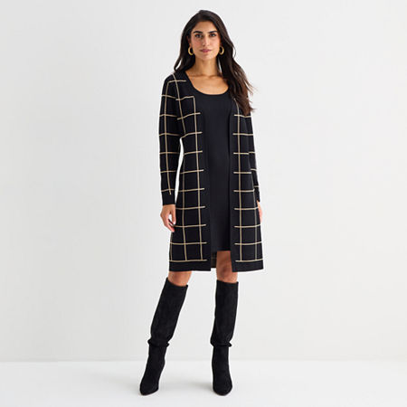 Click here for Studio 1 Womens Long Sleeve Windowpane Midi Faux-J... prices