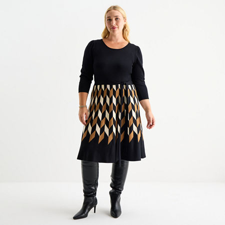 Click here for Danny & Nicole Womens Plus 3/4 Sleeve Belted Geome... prices