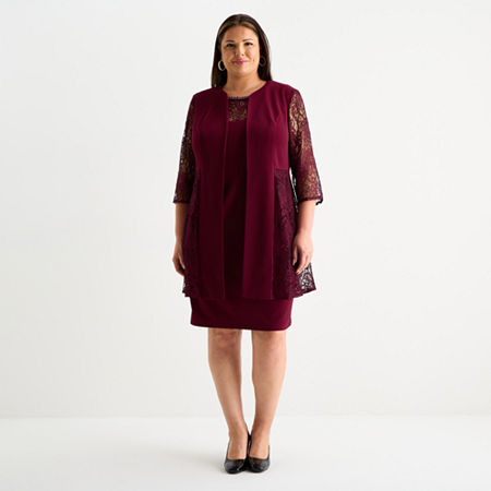 Maya Brooke Womens Plus Jacket Dress  24w  Red