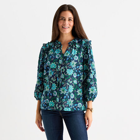 Click here for St. Johns Bay Womens V Neck 3/4 Sleeve Blouse  Lar... prices