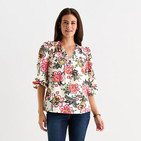 Click here for St. Johns Bay Womens V Neck 3/4 Sleeve Blouse  Med... prices