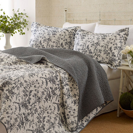 Laura Ashley Amberley Cotton Reversible 2-Pc. Quilt Set  Twin - Black/white