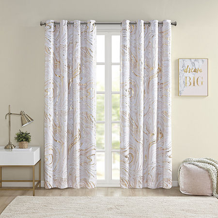 Intelligent Design Rebecca Grommet Top Printed Marble Metallic Total Blackout 1-Piece Curtain Panel  50 x 63 - Blush  Gold