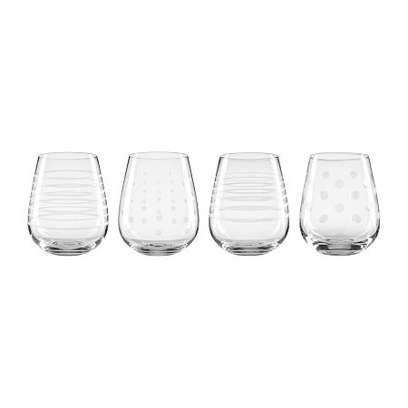 Oneida Mingle Stemless Wine Glasses  Set of 4 - Clear and No Color