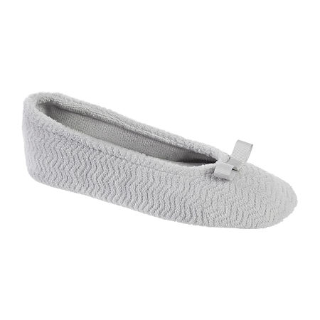 Isotoner Signature Womens Chevron Micro Terry Ballerina Slipper - Light Gray