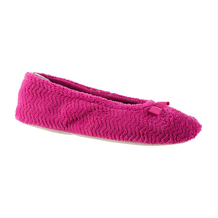 Isotoner Signature Womens Chevron Micro Terry Ballerina Slipper - Rose Violet